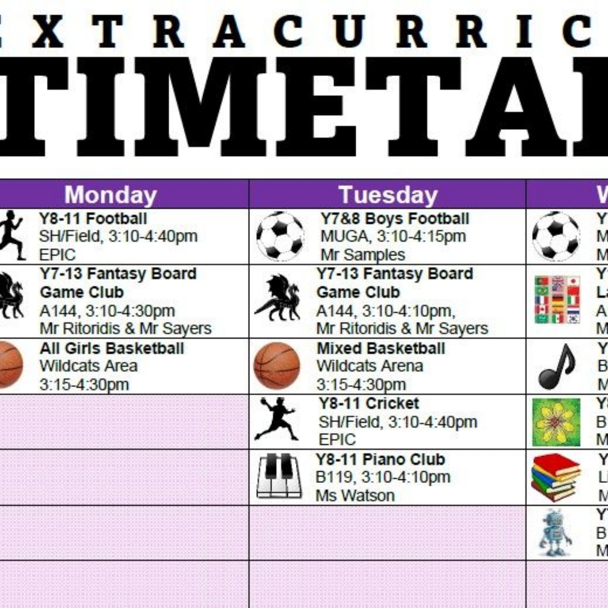 Nottingham Secondary Academy - Exciting New Extra-Curricular Timetable ...